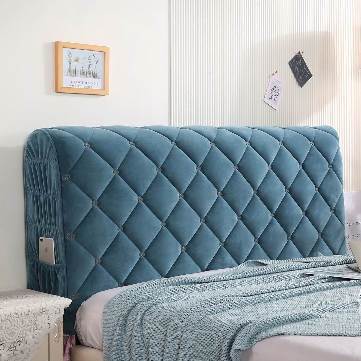 Headboard Slipcover - Plush Velvety Padded Filling Headboard Slipcover ...