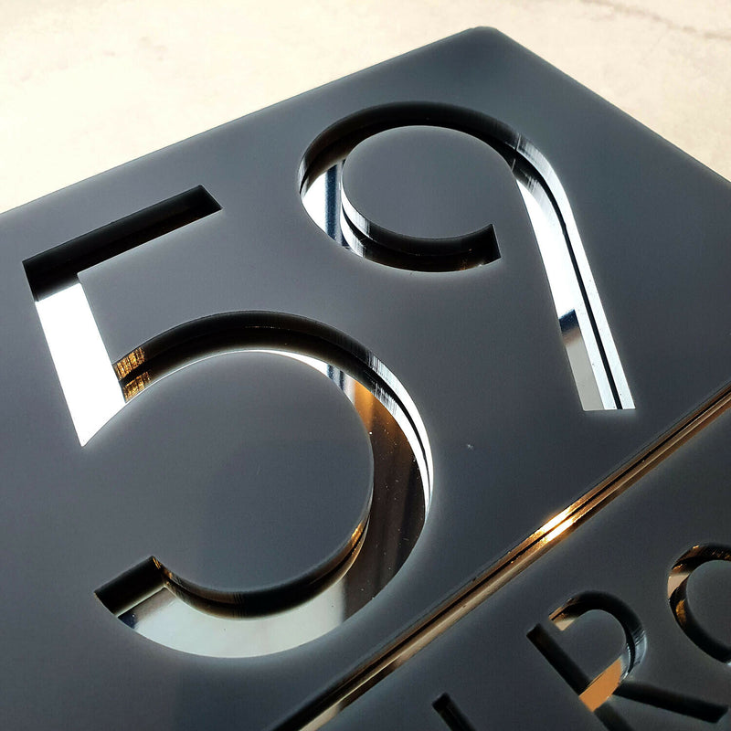 Personalized Acrylic Plaque House Sign - Matte Dark Grey with Gold or ...