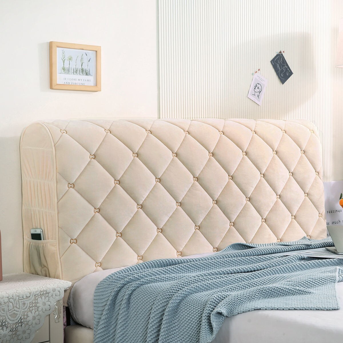 Headboard Slipcover - Plush Velvety Padded Filling Headboard Slipcover ...